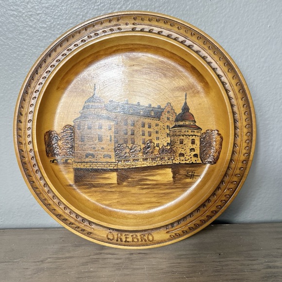 Art | Vintage Swedish Rebro Castle Wood Plate Pyrography Hand Carved ...